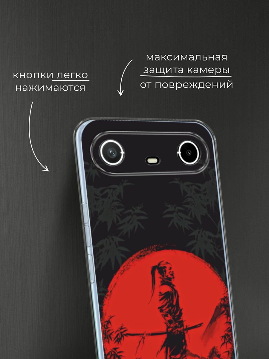 Чехол на Tecno Spark Slim / Текно Спарк Слим с принтом Самурай на красном фоне — фото 1