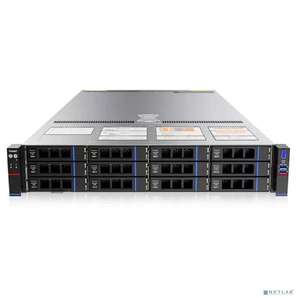 Gooxi SL201-D12R-G4 2u 12bay server platform with direct bp, based on rapid sapphire 2xPCIe 5.0x16; 4xPCIe 5.0x8 4x 2.5" rear NVMe 2x CPU cooler 350W 1300W 1+1 EU power cables rail kits