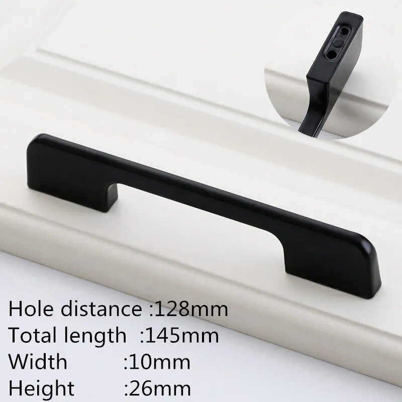 Черные ручки для мебели, Hole distance: 128mm