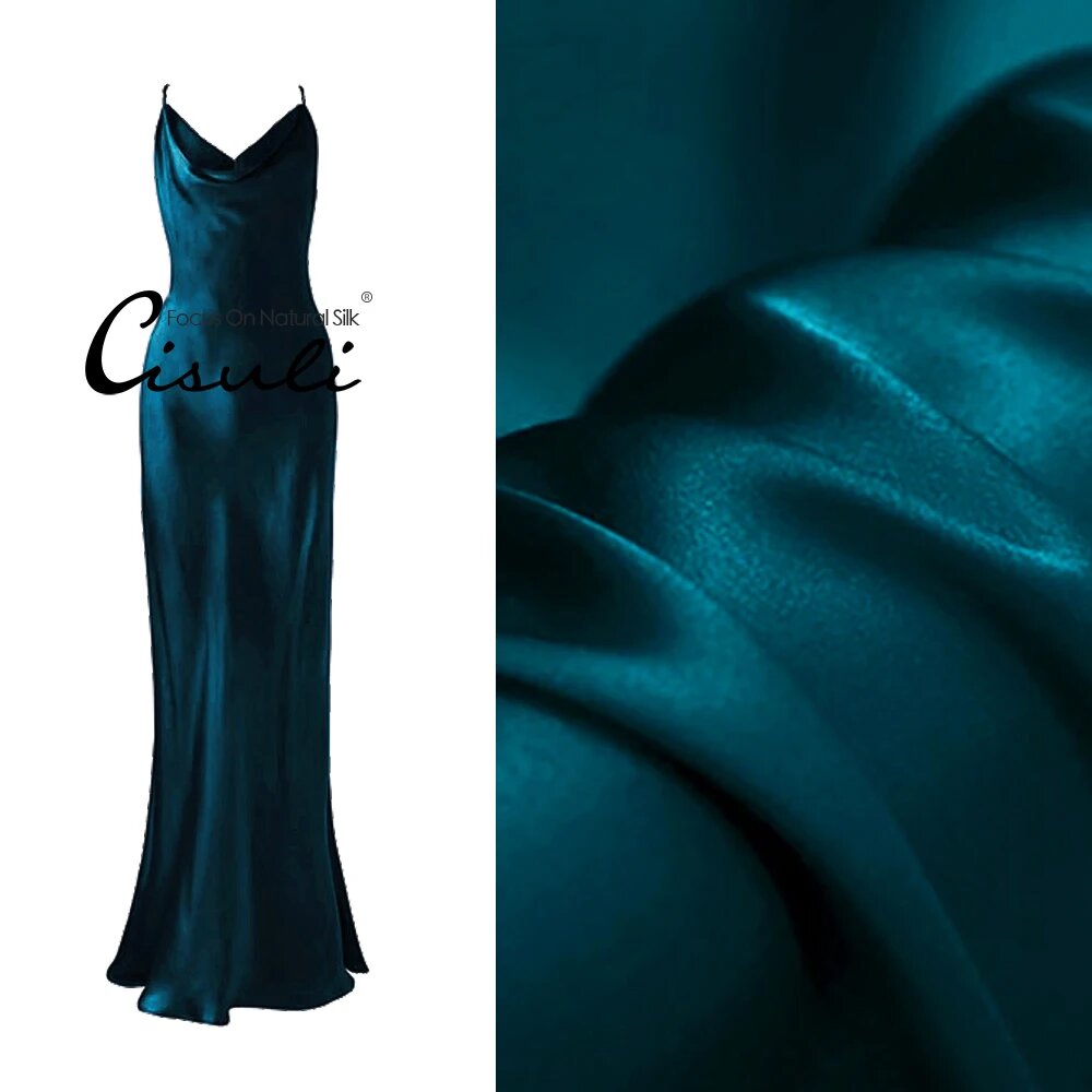 CISULI Шелковый атлас Charmeuse 30 мм 114 см Изумрудный, Price for 1 meter, 54 Deep Ocean Blue