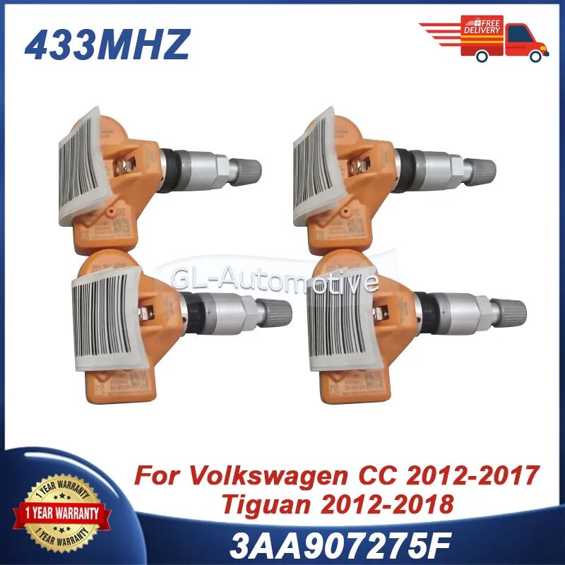 Датчик TPMS 433MHz, 4шт для VW Tiguan CC 2012-2017, 3AA907275F