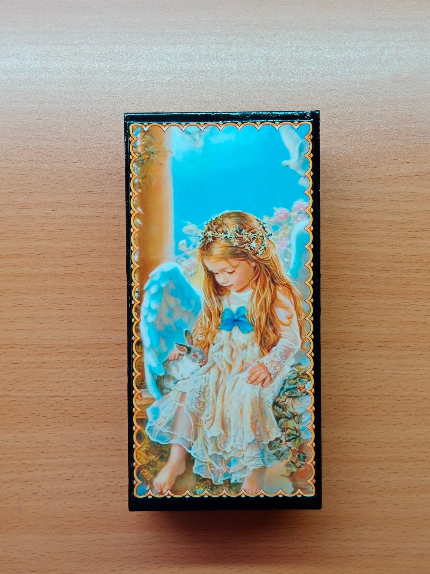 Шкатулка -купюрница универсальная "Девочка" 17*8,5*3,5см, лаковая миниатюра