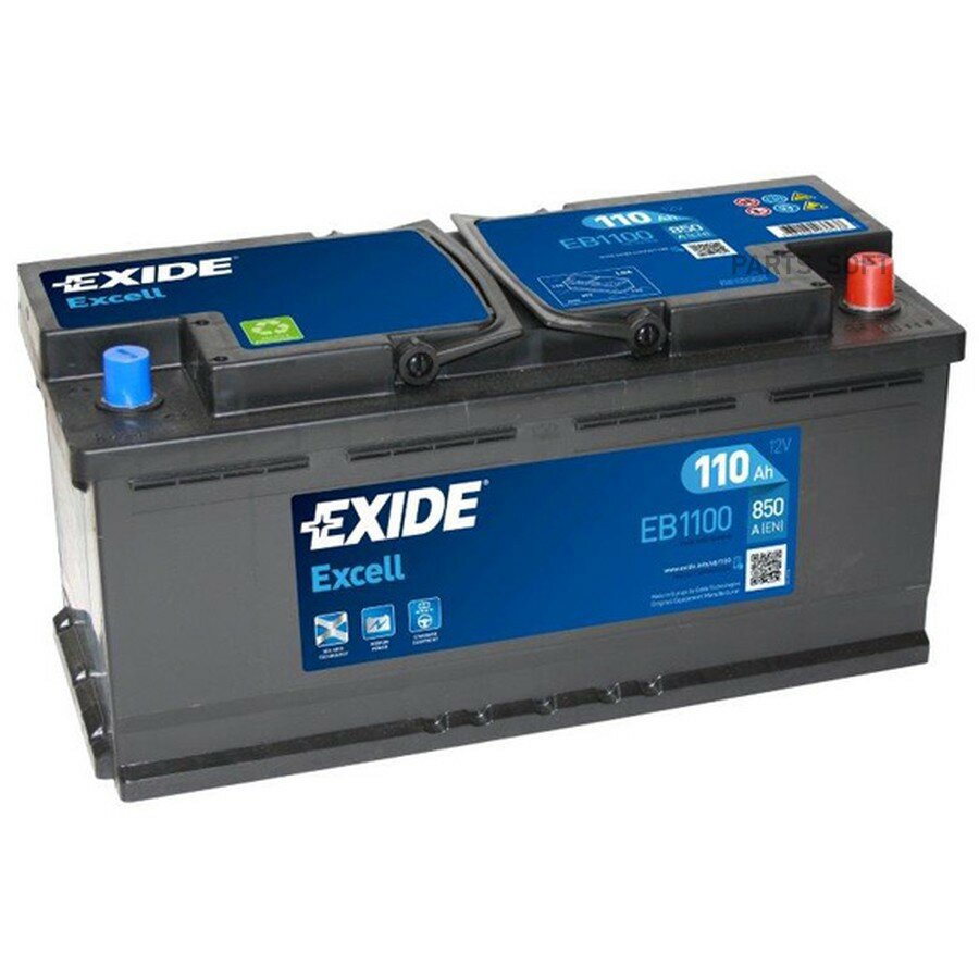 Аккумулятор Excell 12V 110Ah 850A 392х175х190 полярность ETN0 клемы EN крепление B13 от официального дистрибьютора, EXIDE, артикул EB1100