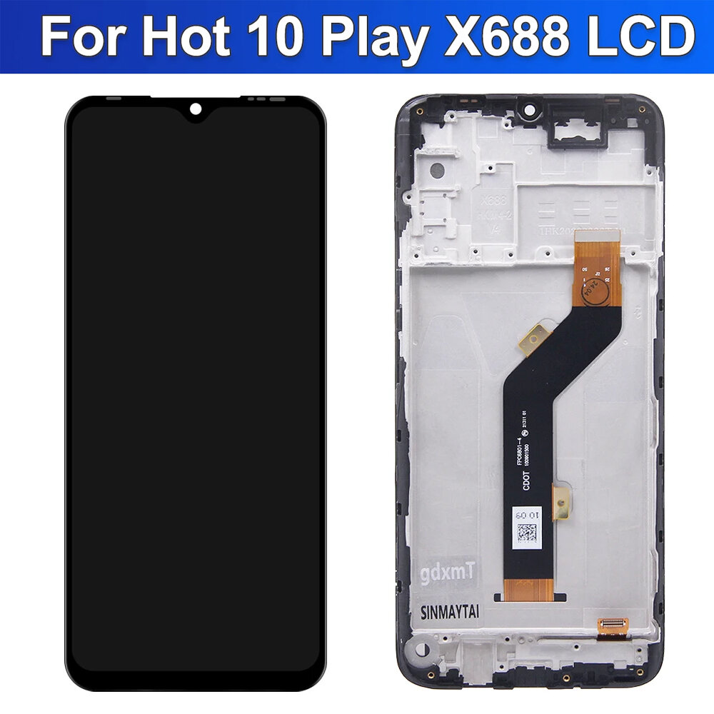 Дисплей Для Infinix Hot 10 Play в сборе с тачскрином, C рамкой, Черная