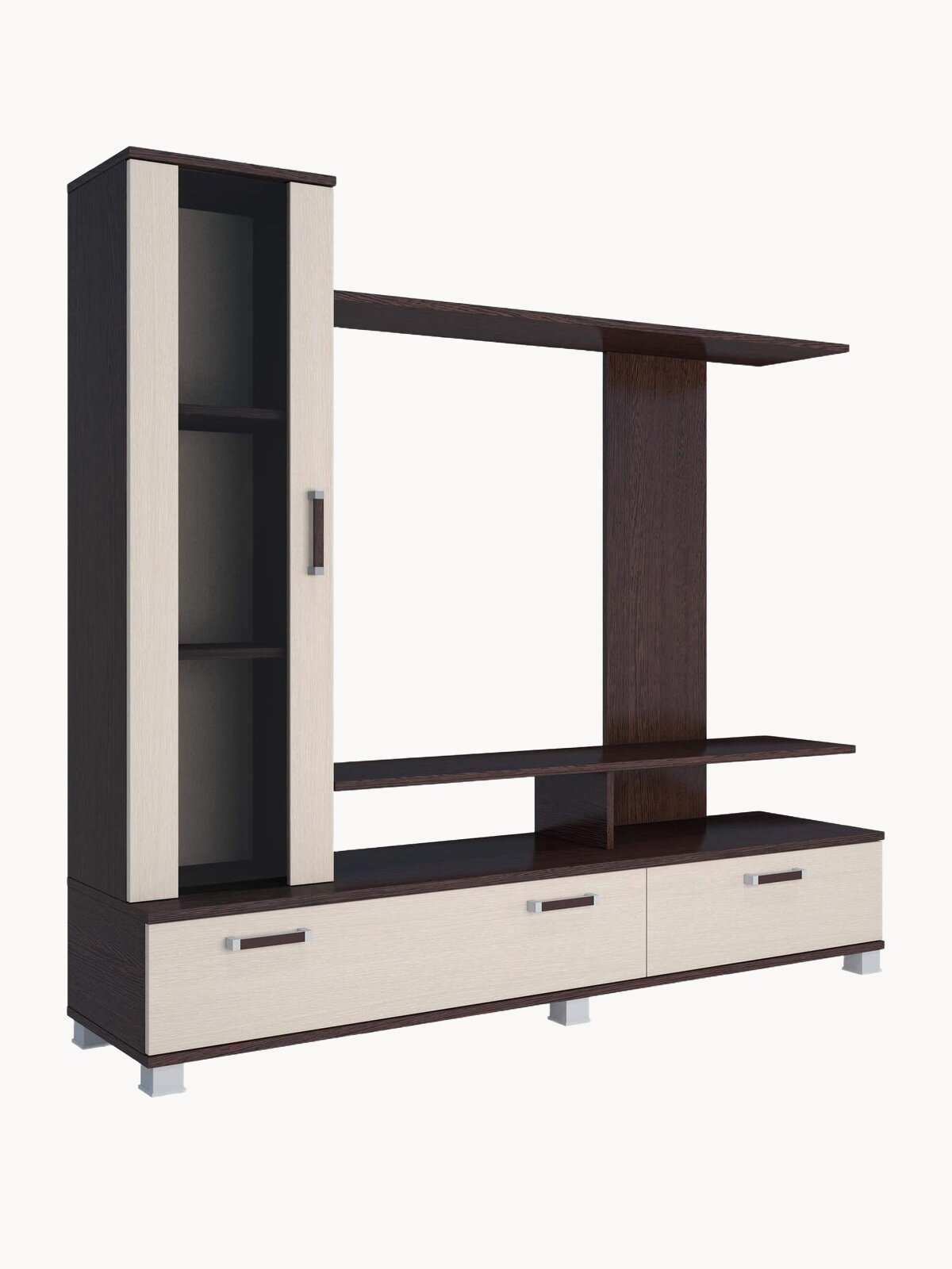 Стенка в гостиную под телевизор Нонтон Соло-6, дуб молочный / венге, 156 см