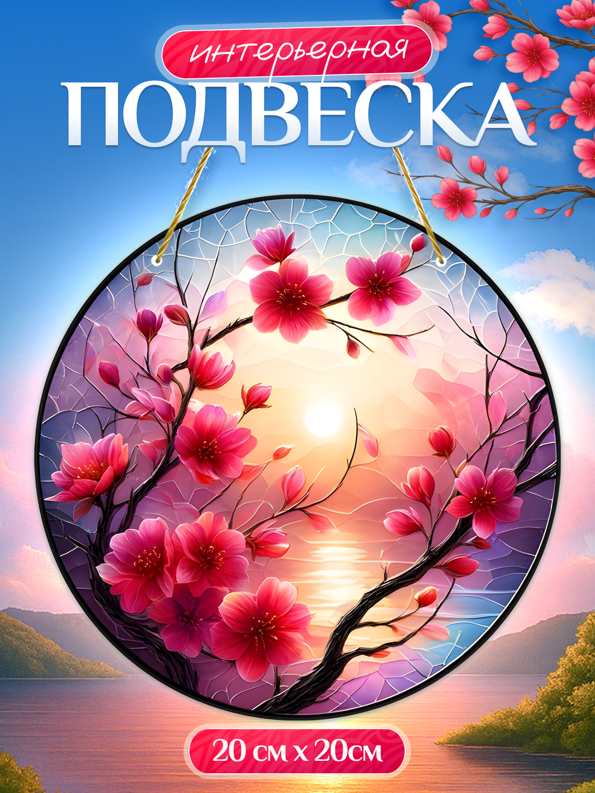 Картина подвеска интерьерная для дома и сада "Сакура"
