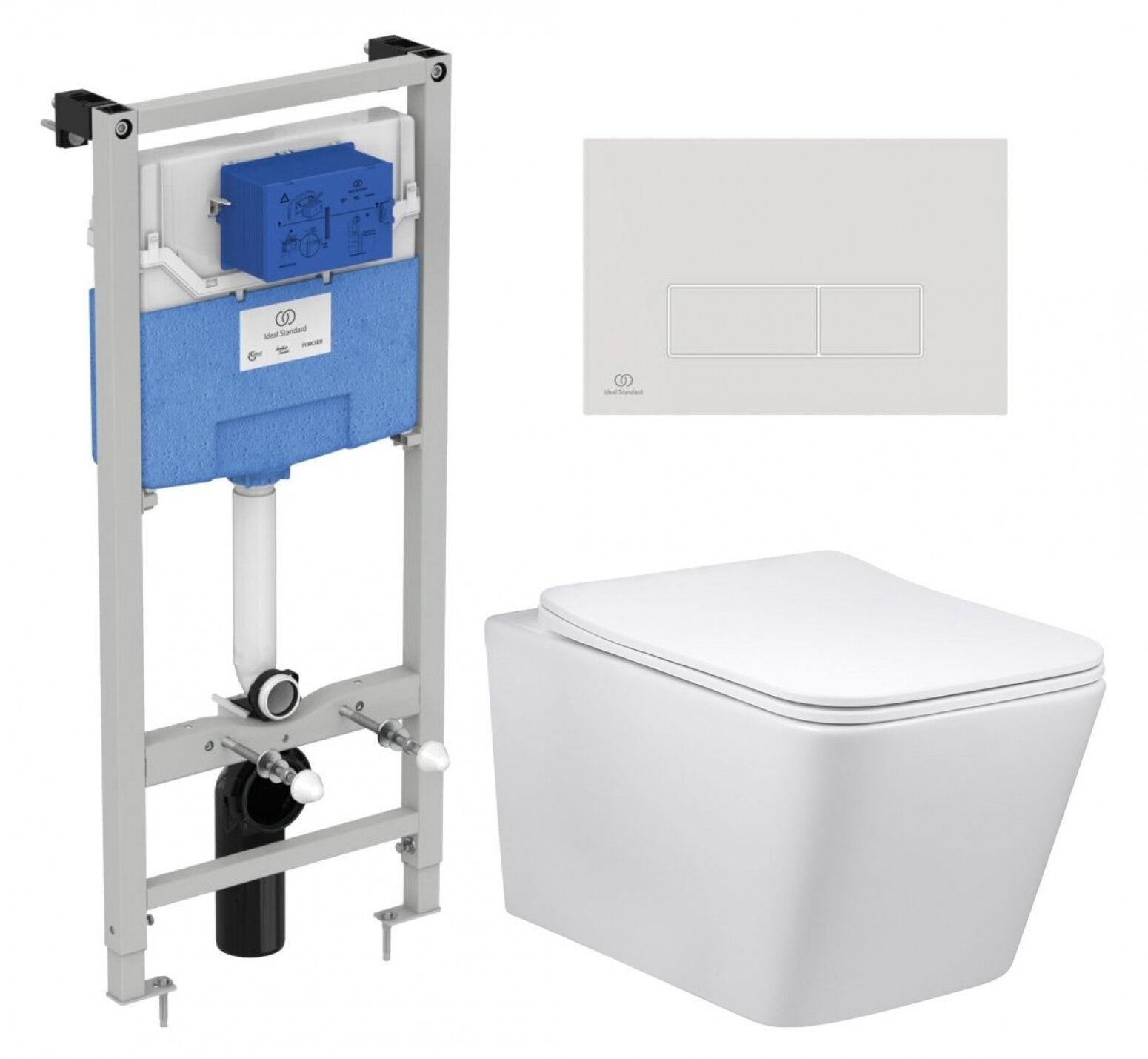 Комплект 3 в 1 инсталляция Ideal Standard + Унитаз Vincea Q-Line VT1-12 + кнопка белая