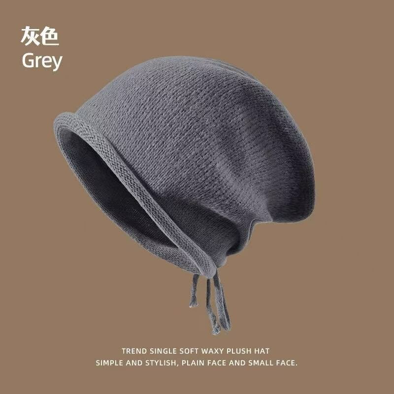 Зимняя маленькая шляпа-цветочный горшок с повязкой на голове, показывающей лицо, хлопковая вязаная шапка-ведро с письмом интернет-знаменитости для женщин, корейская полая, простое покрытие для лица