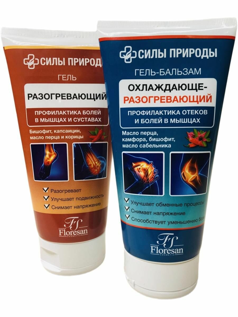 Гель от болей в мышцах и отеках. Охлаждающе-разогревающий, масло перца, корицы, сабельника, 2шт по 150мл