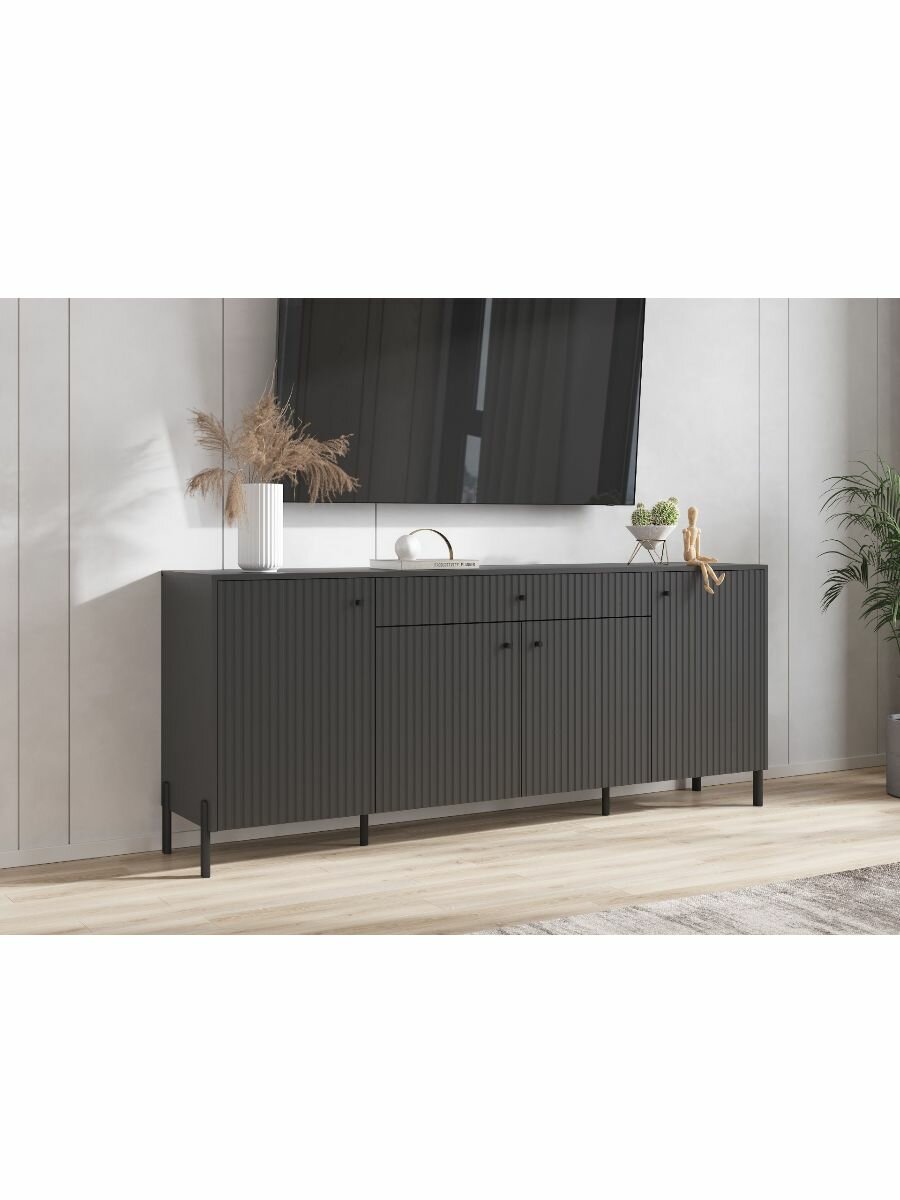 Комод Оливия (металл) МДФ/ЛДСП 2000х830х426, Графит/Графит софт, для дома, для дачи, МИФ