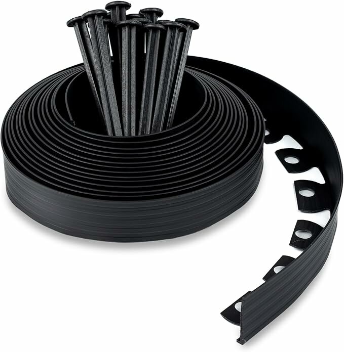 Гибкое пластиковое ограждение для газона (10 м, черное) с 30 анкерами, высота 50 мм, невидимое ограждение из переработанного пластика, легко монтируется