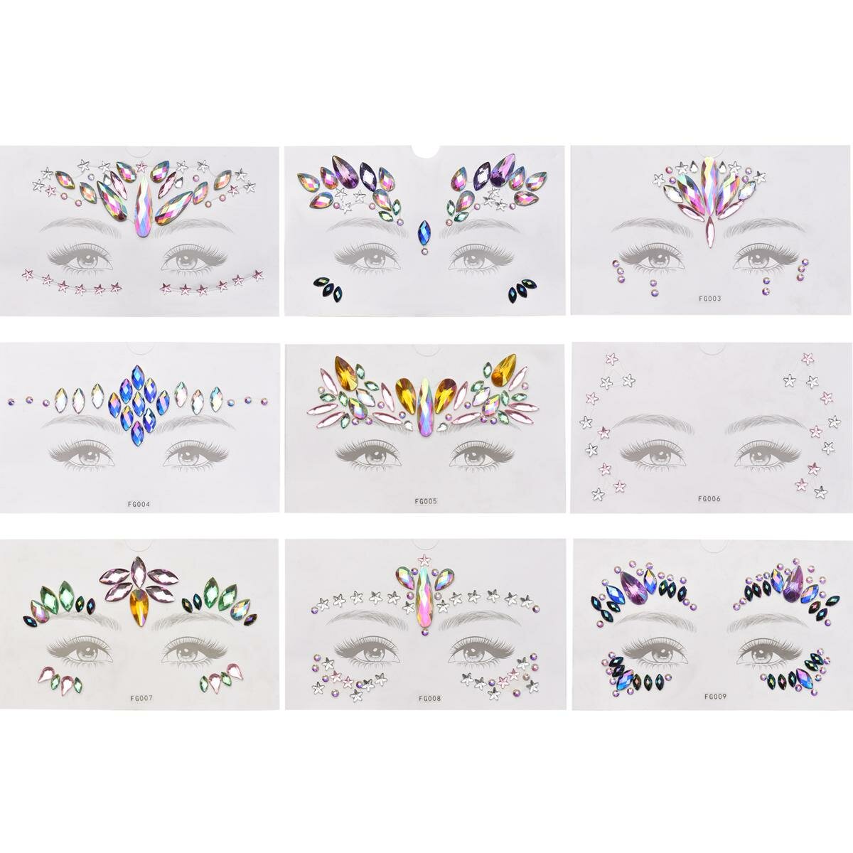 Наклейки, набор из 9 самодельных наклеек для лица - Jewel Mermaid Face Decor