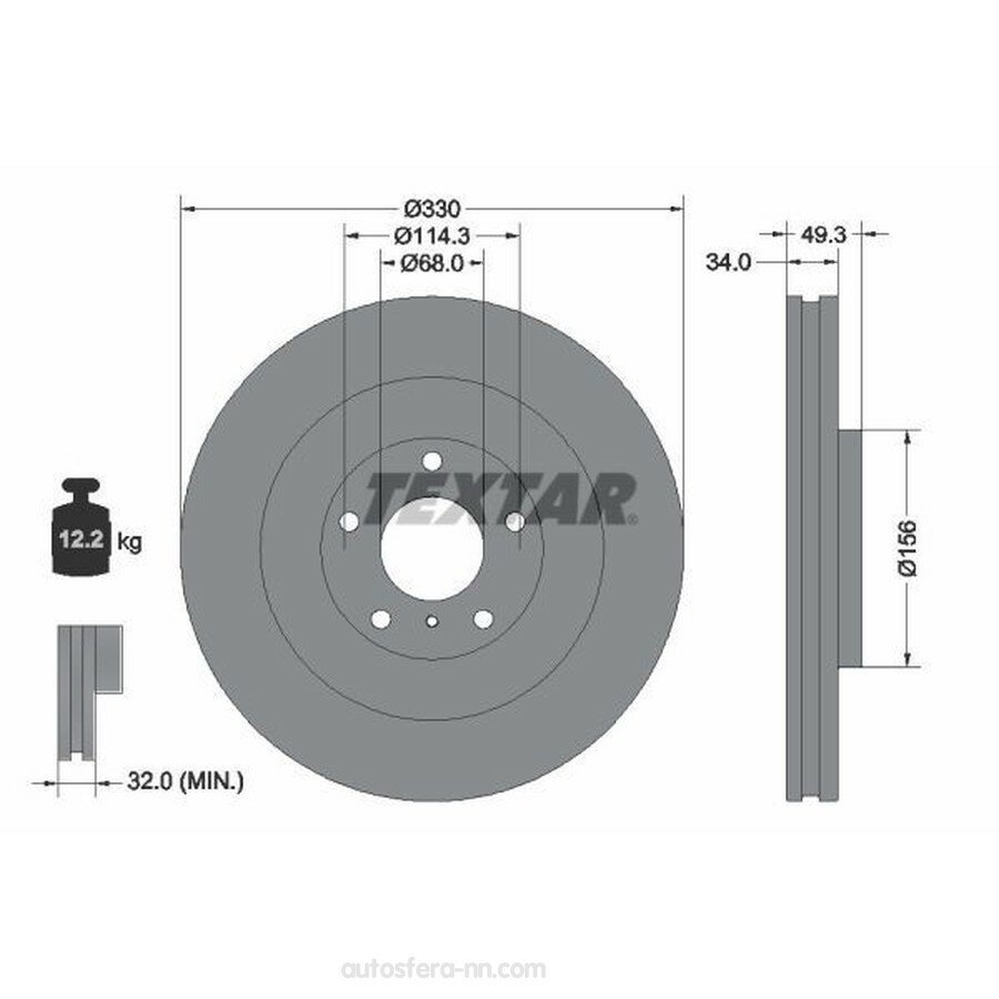 TEXTAR 92336003 Диск тормозной передний вентилируемый INFINITI Q50 (V37) (2013>) TEXTAR 92336003