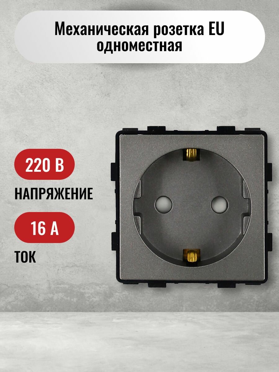 Розетка внутренняя с заземлением KLUST Basic, со шторками, без рамки, серый
