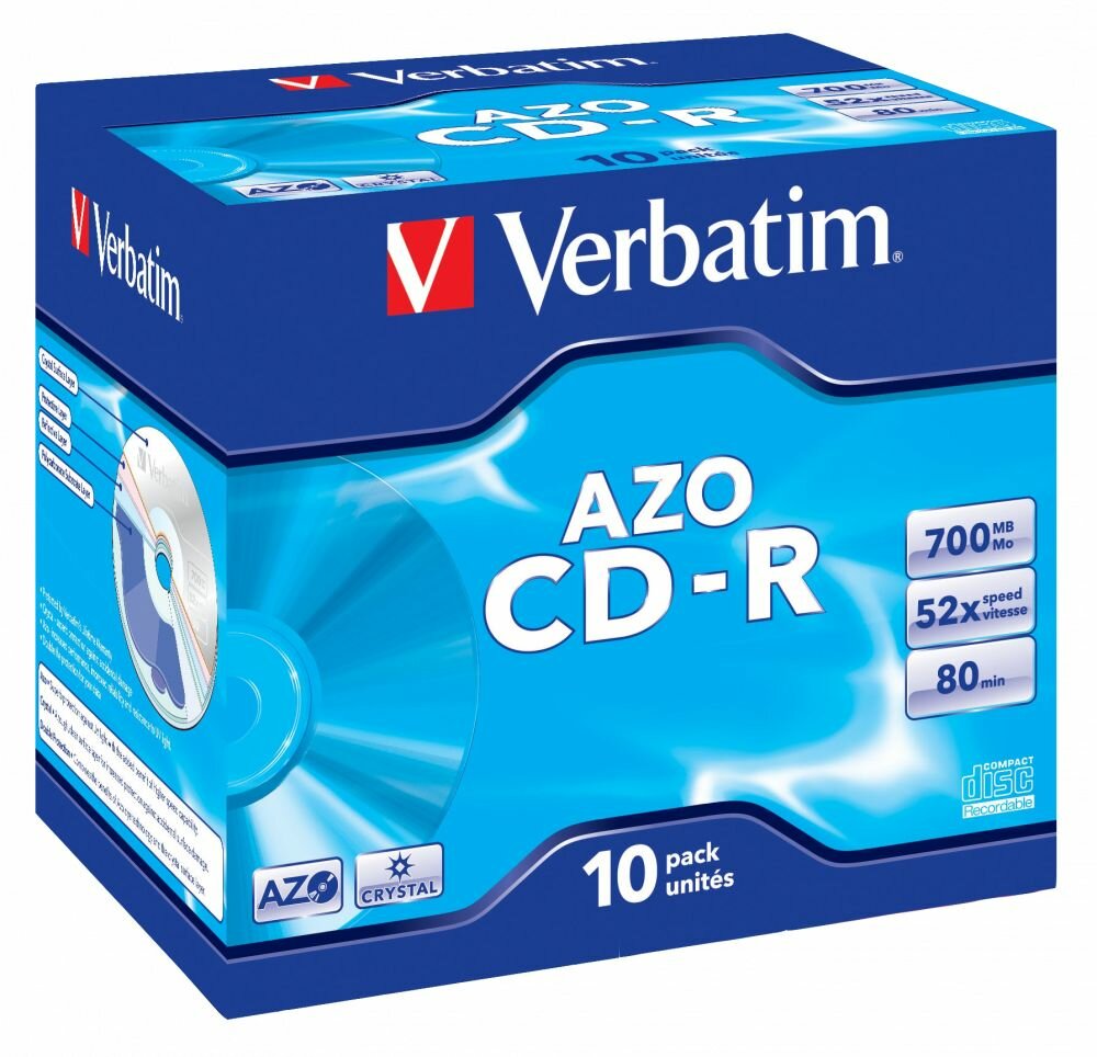 Оптические диски Verbatim CD-R 700 МБ 52X AZO Crystal 10 шт. в коробках