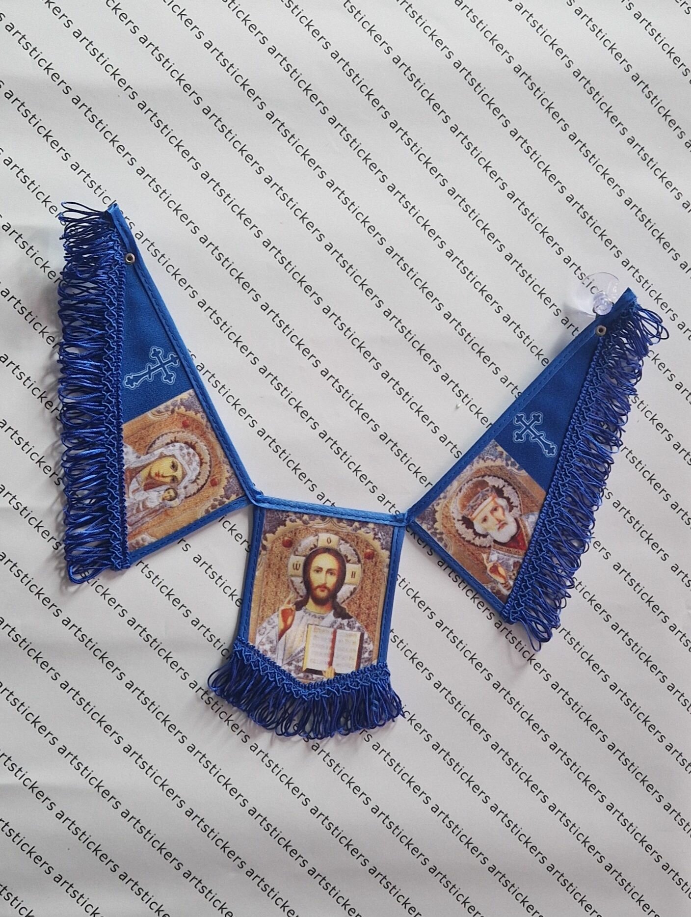 Вымпел "Спаси и сохрани" гирлянда тройной двусторонний, крепление на присосках для грузовых авто