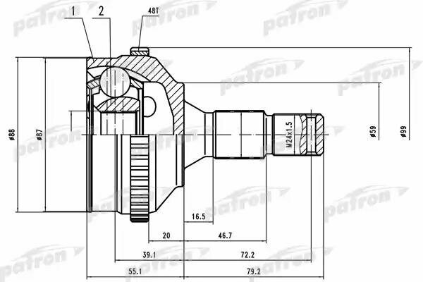 ШРУС наружн к-кт 25x58x34 ABS:48T PEUGEOT: 206 02- PATRON PCV1569