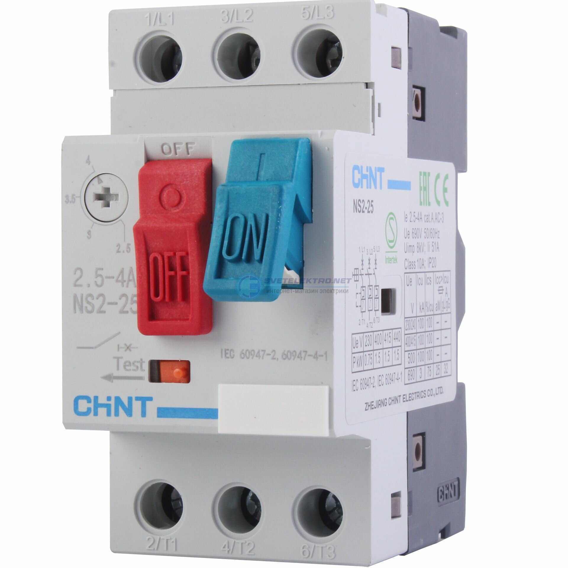 495079 CHINT Выключатель автоматический для защиты двигателя 2.5-4А NS2-25 (1шт.)