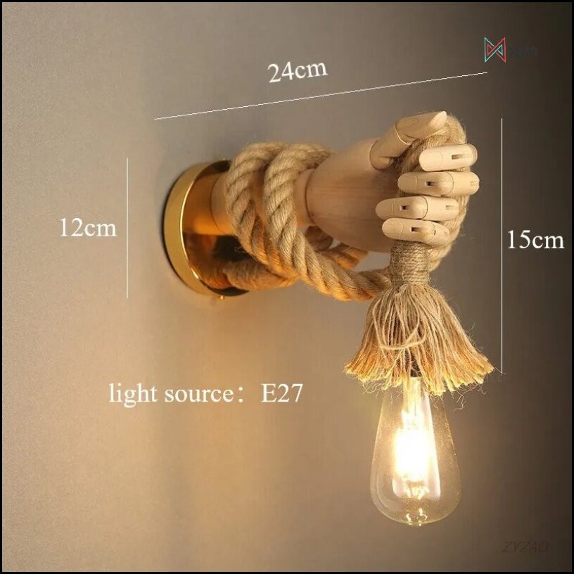 Настенный светильник ZYZAO ручной формы из пеньковой веревки, no bulb, left hand