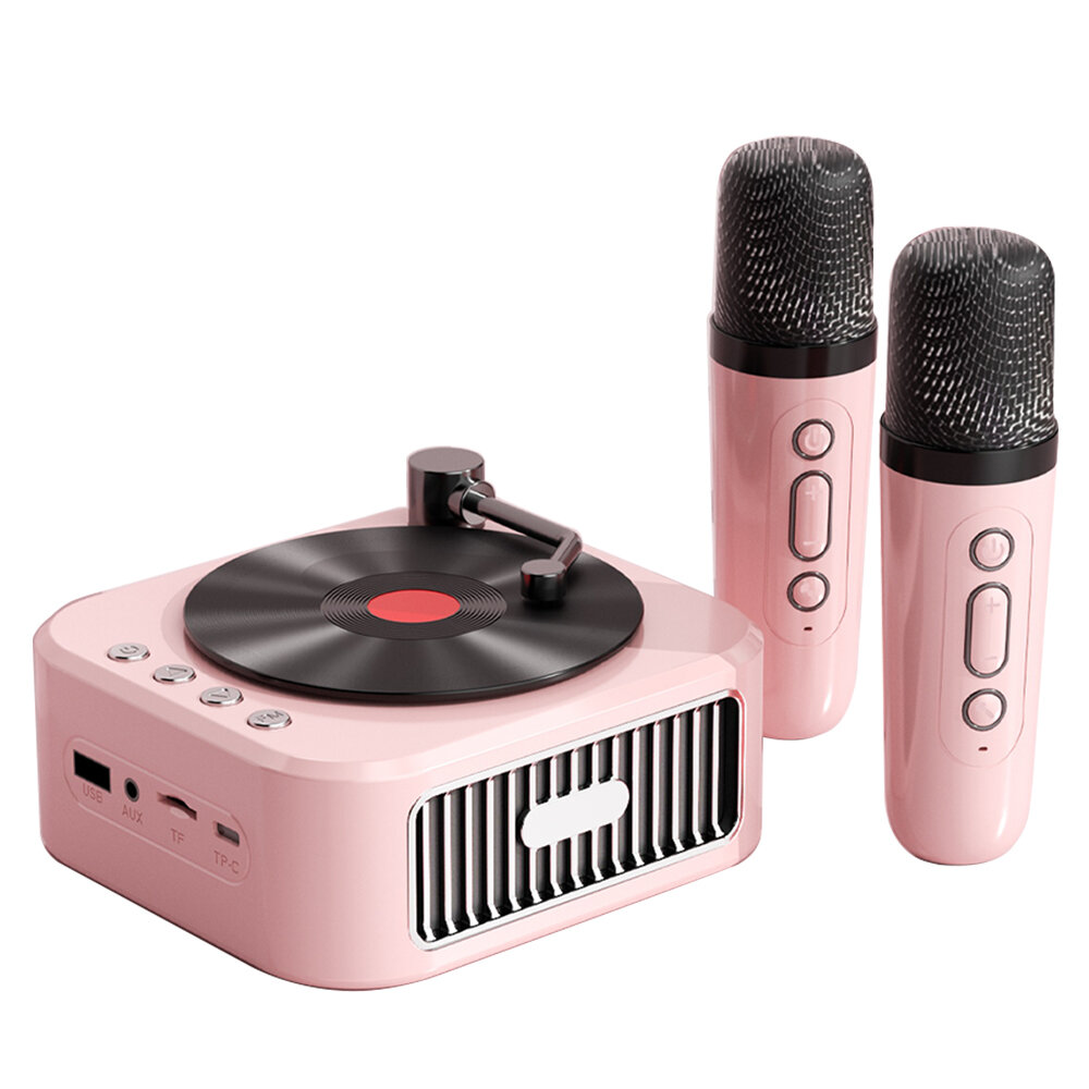 Портативный беспроводной динамик Vintage CD Record Style с технологией BT5.3, с двумя микрофонами, стерео сценой, HiFi звуком, AUX, USB флэш-накопителем, картой TF, длительным временем воспроизведения 10ч, цвет белый, розовый, зеленый, желтый, модель