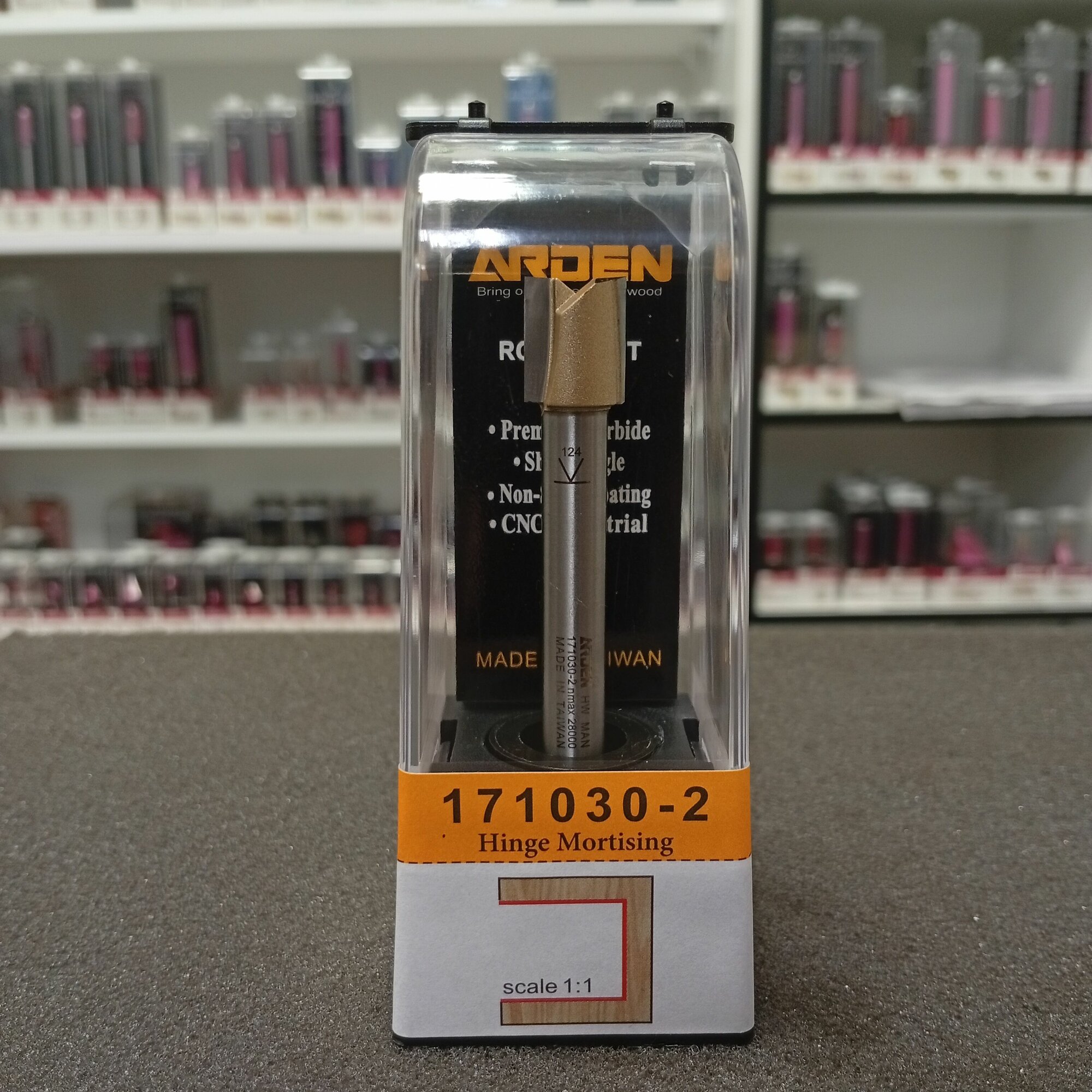 Фреза (обработка МДФ, ЛДСП, дерева, пластика) для петель с отрицательным углом (длинная серия) "Рапира" D12x14x82 S8 ARDEN 171030-2