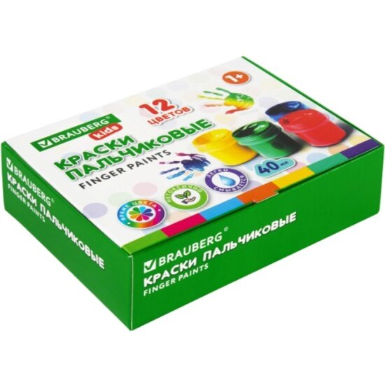 Краски пальчиковые для малышей от 1 года Brauberg KIDS, классика, 12 цветов по 40 мл, 192397 (192397СН)