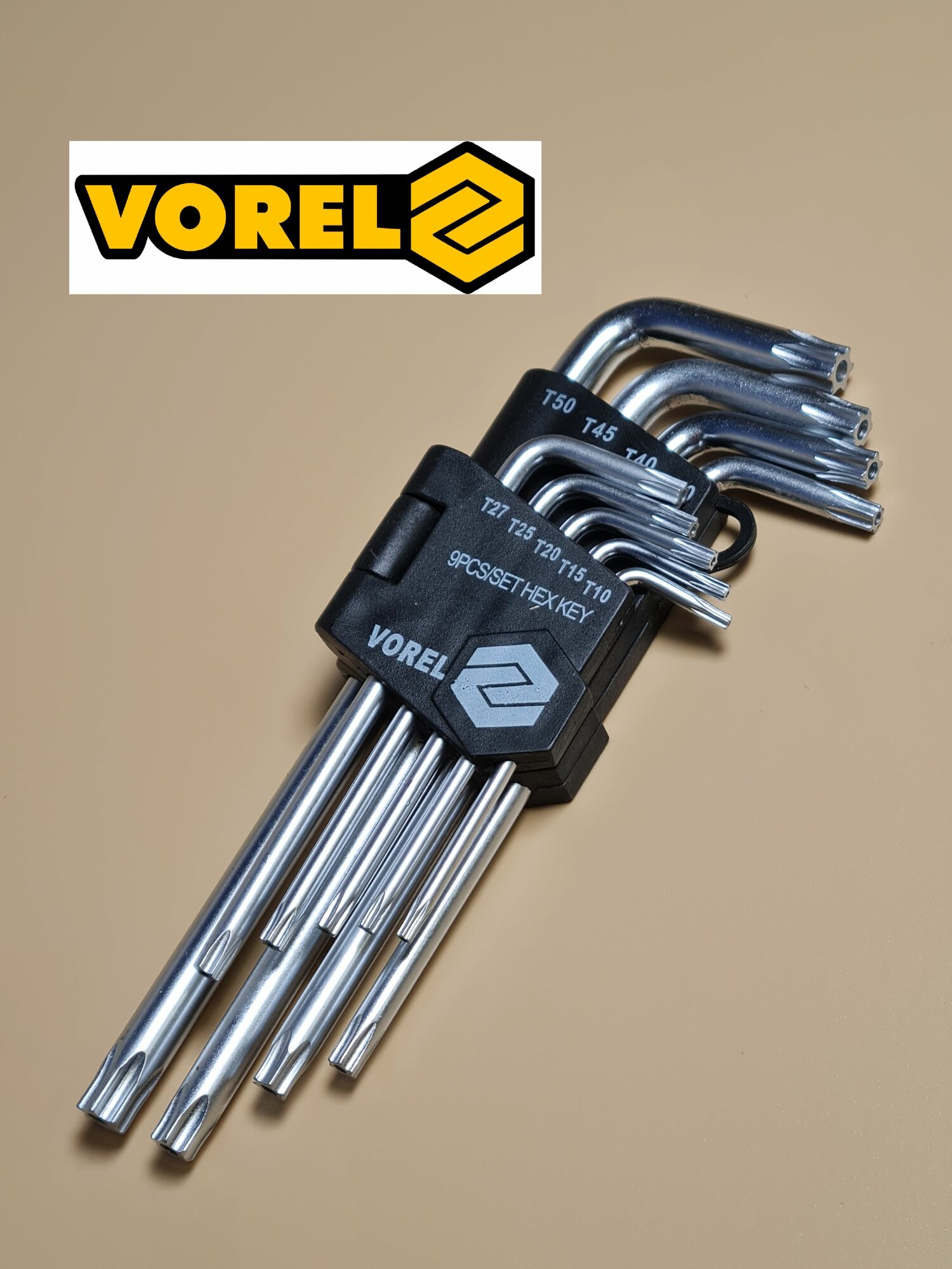 Набор шестигранников VOREL, 9 шт, ТОRХ-SECURITY, CrV, Т10-Т50, 56478