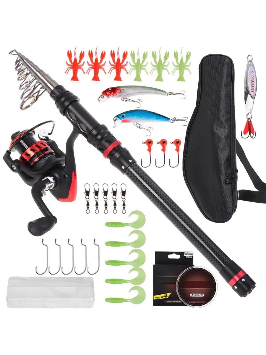 Комплект из удочки и катушки, телескопическое удилище из