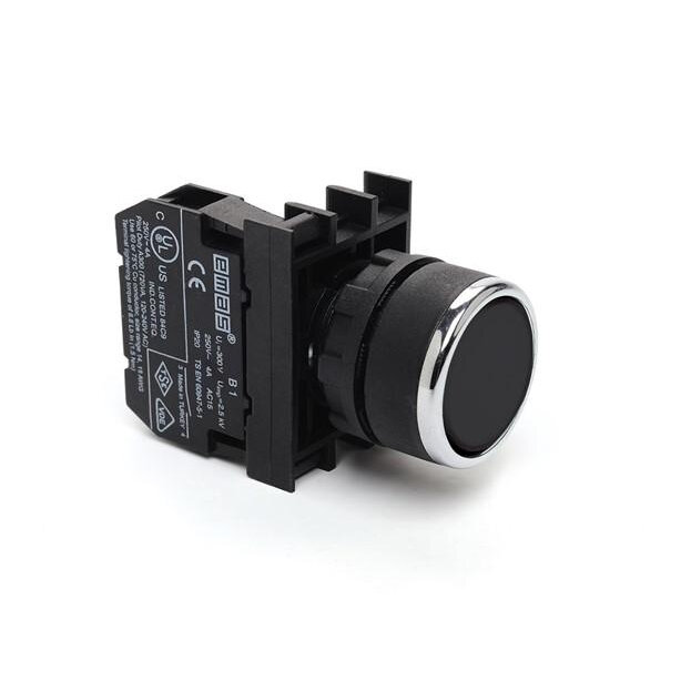 Кнопка нажимная круглая черн. (1НО), EMAS B100DH (1 шт.)