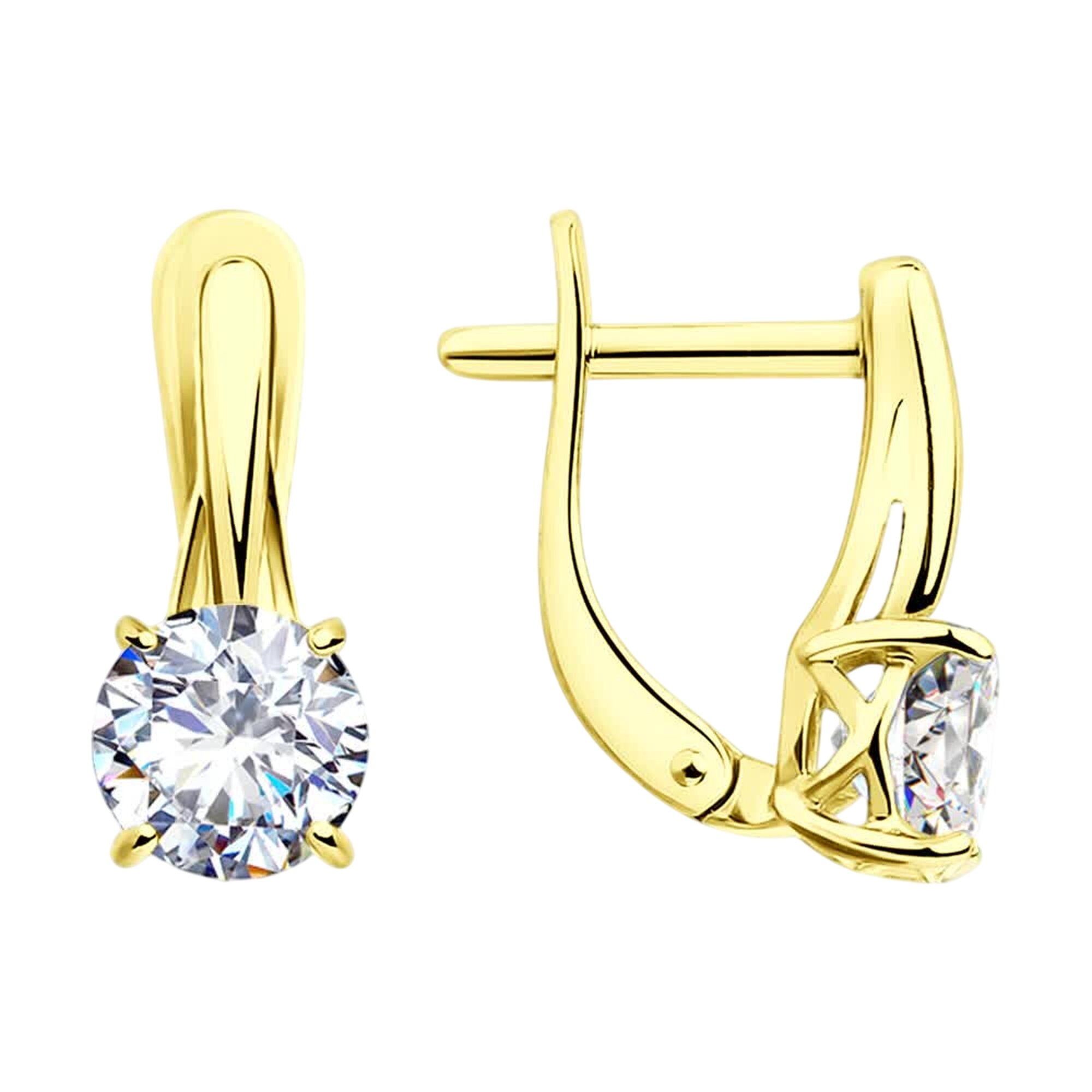 Серьги, серебро, 925 проба, золочение, фианит