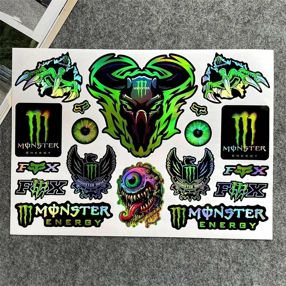 Светоотражающие наклейки для мотоциклов, наклейки monster energy, водонепроницаемое украшение шлема, аксессуары для модификации боковой панели