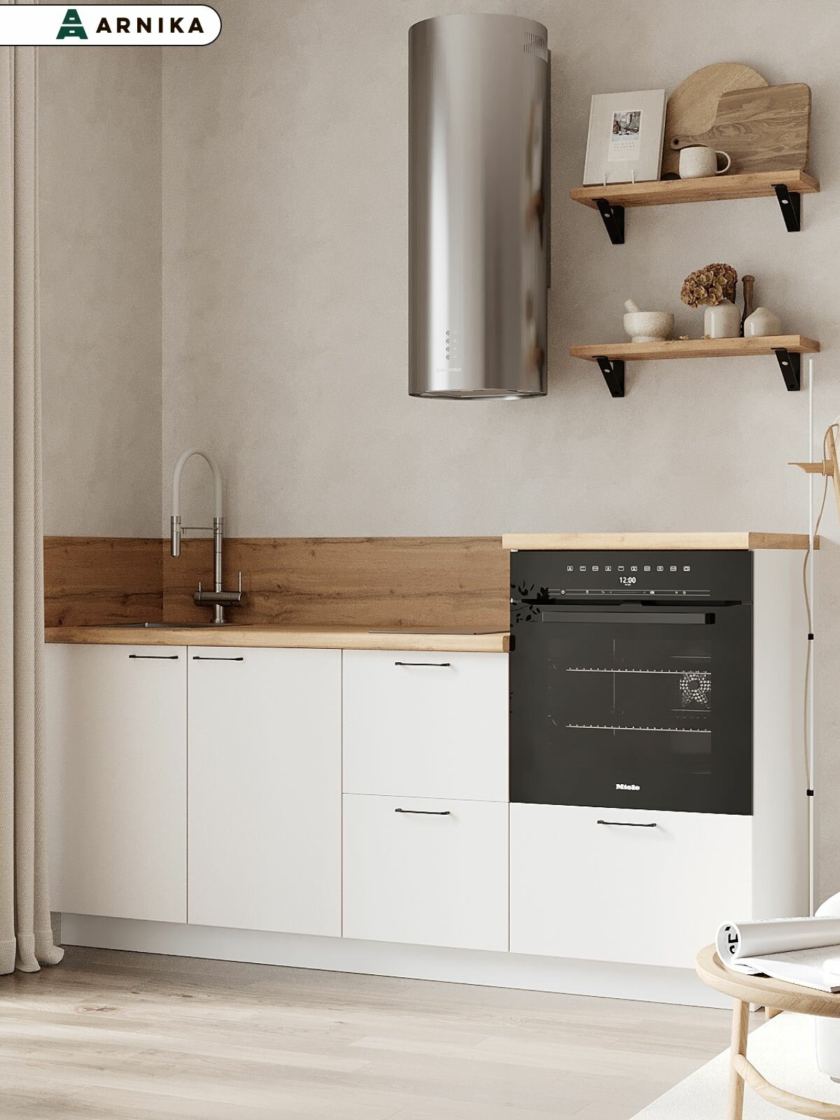 ARNIKA Кухонный гарнитур со столешницей "Дакия" 1,9м х 2,4м, цвет белый, фасад пленка ПВХ