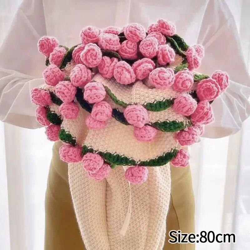 Розовое вязаное одеяло-букет, 80см, Pink2 M