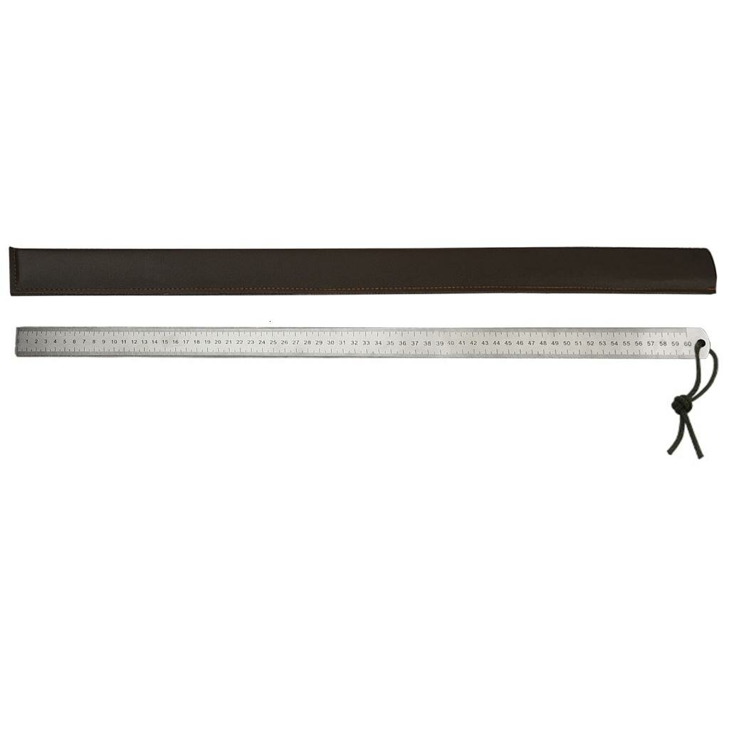 Линейка из нержавеющей стали длиной 60 см и толщиной 5 мм - в кожаном футляре