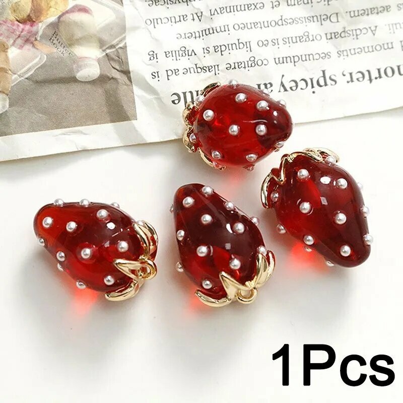 Подвески из клубничных бусин из смолы, для ожерелья и сережек своими руками, Аксессуары для изготовления ювелирных изделий