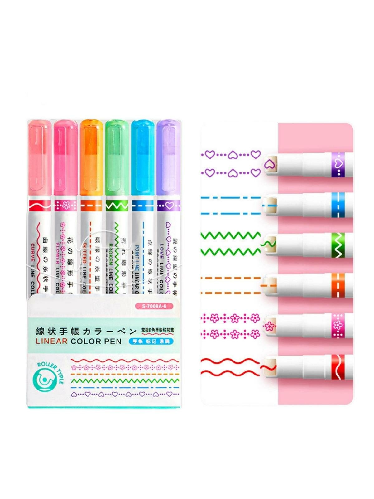 6шт маркеров Curves, герметичных чернильных ручек для создания заметок от руки