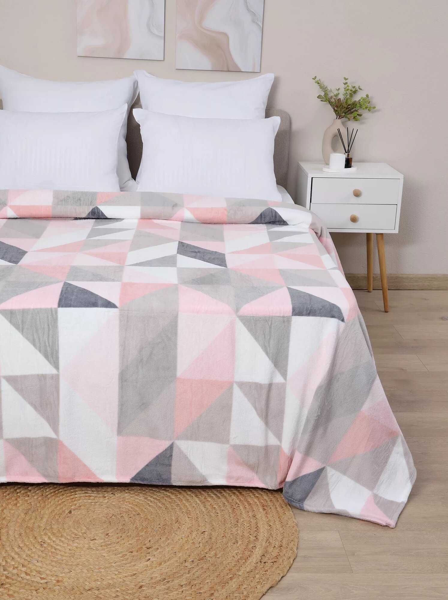 Плед из велсофта 2348-2 Витраж серый-розовый Elin (серый-розовый), 150x200