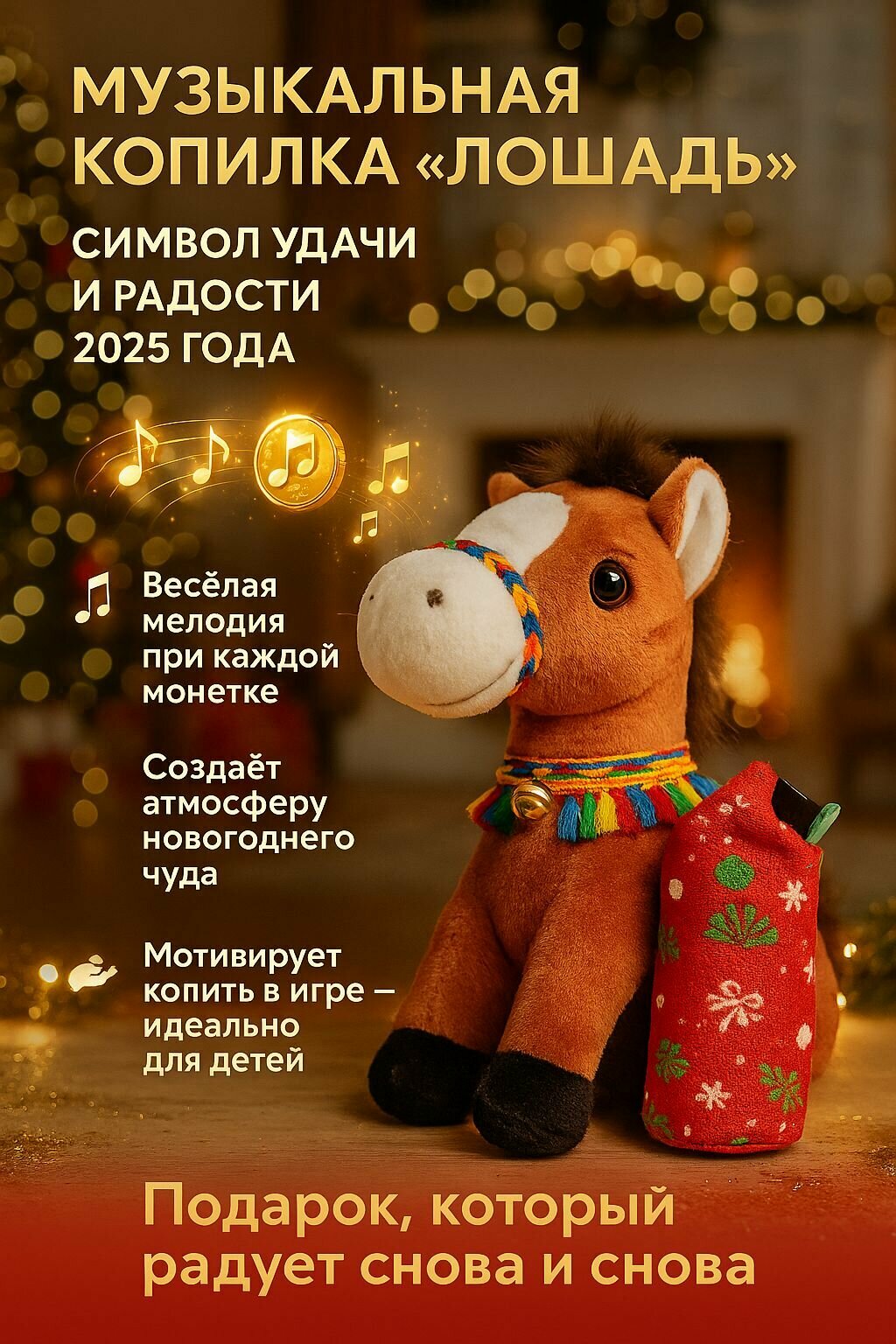 Поющая лошадка с копилкой символ года