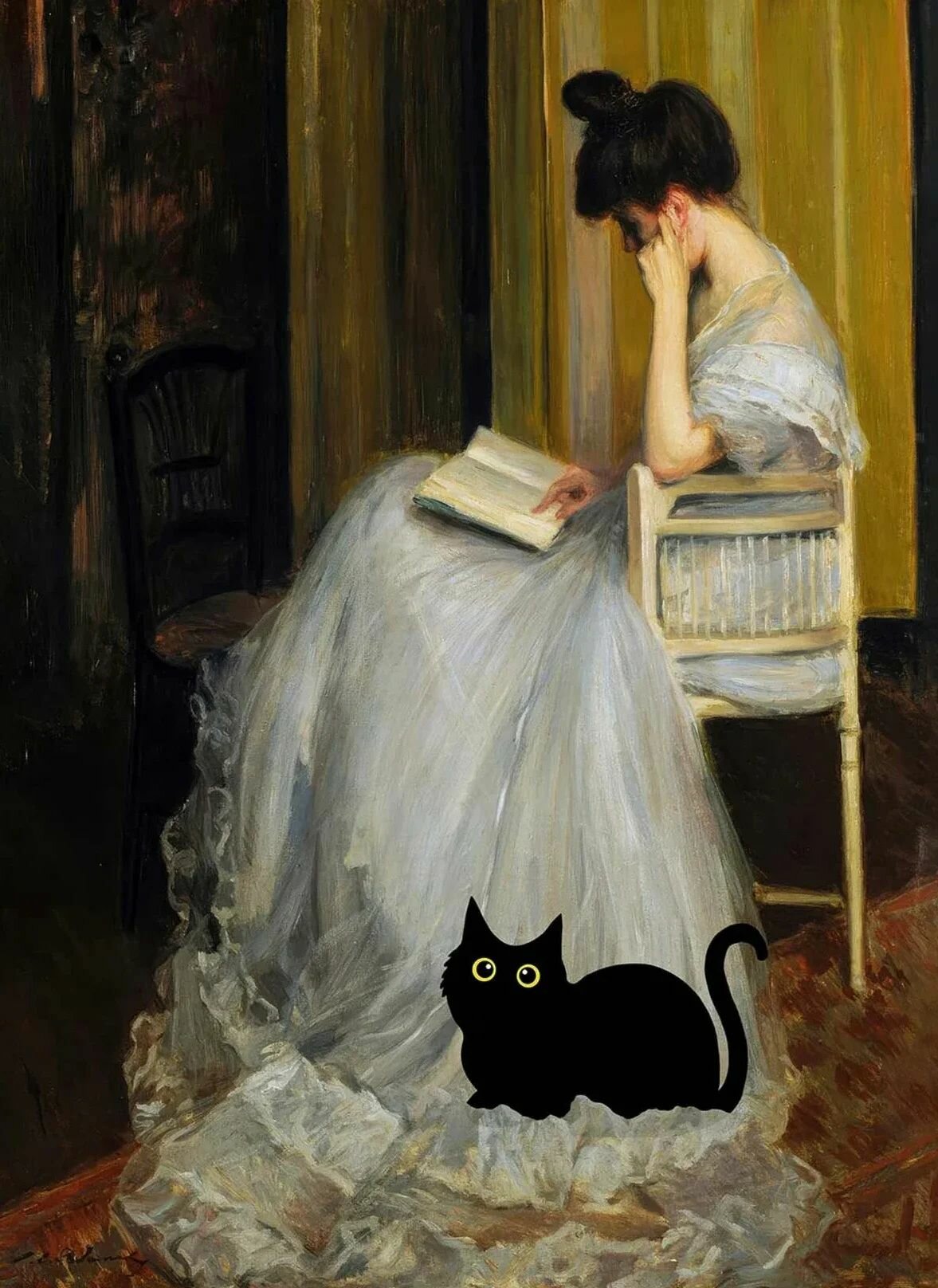 Набор для самостоятельной вышивки алмазами 5D Ретро милый черный кот - круглая алмазная мозаика размером 40x50 см для украшения стен дома,40X50CM, белый