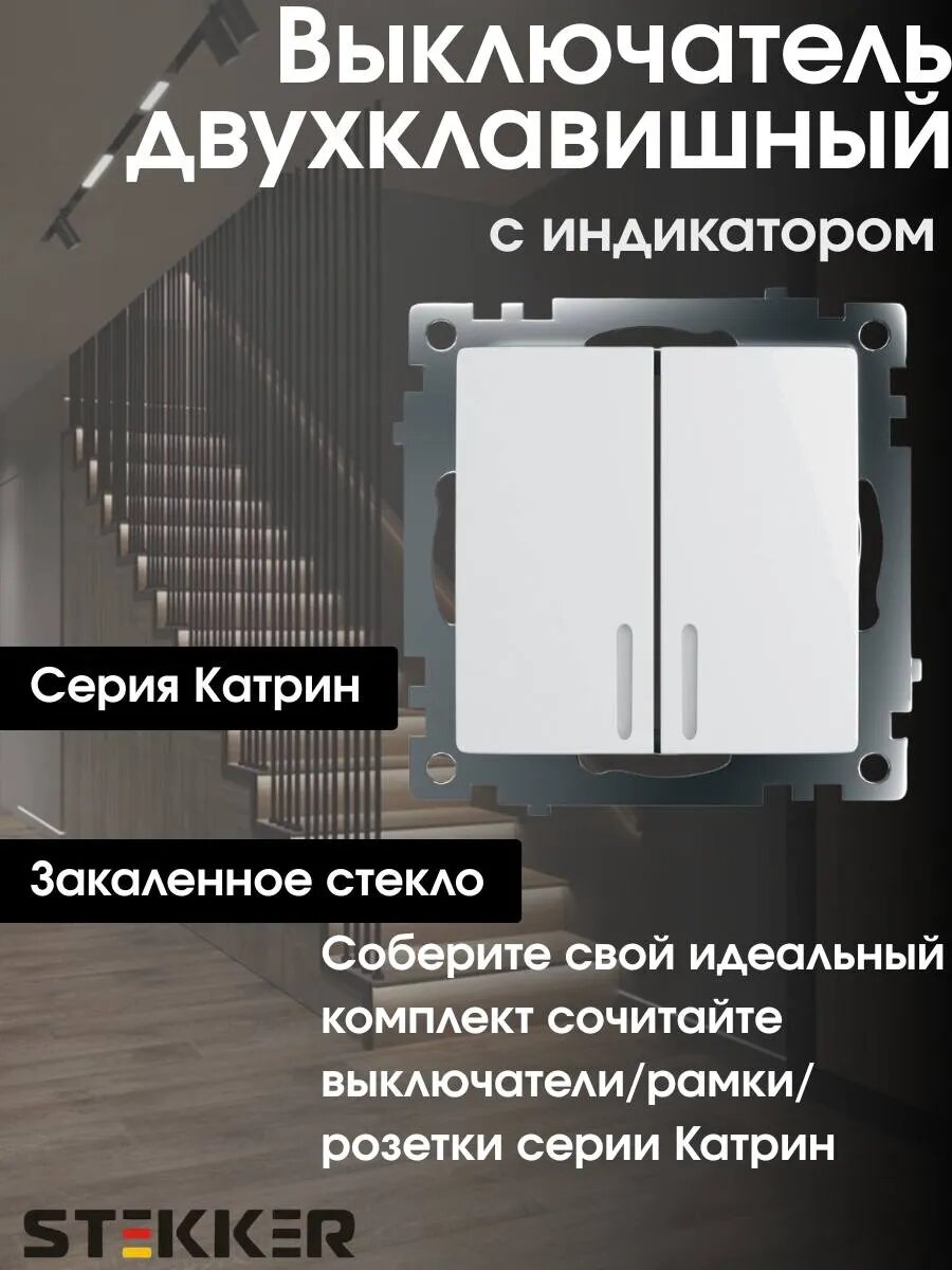 Выключатель двухклавишный c индикатором (механизм) 250В 10А