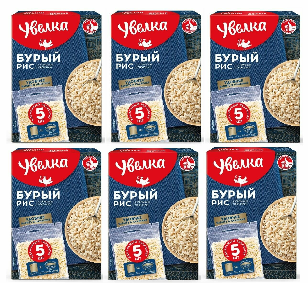 Увелка Рис Бурый, 5х80 г, 6 уп