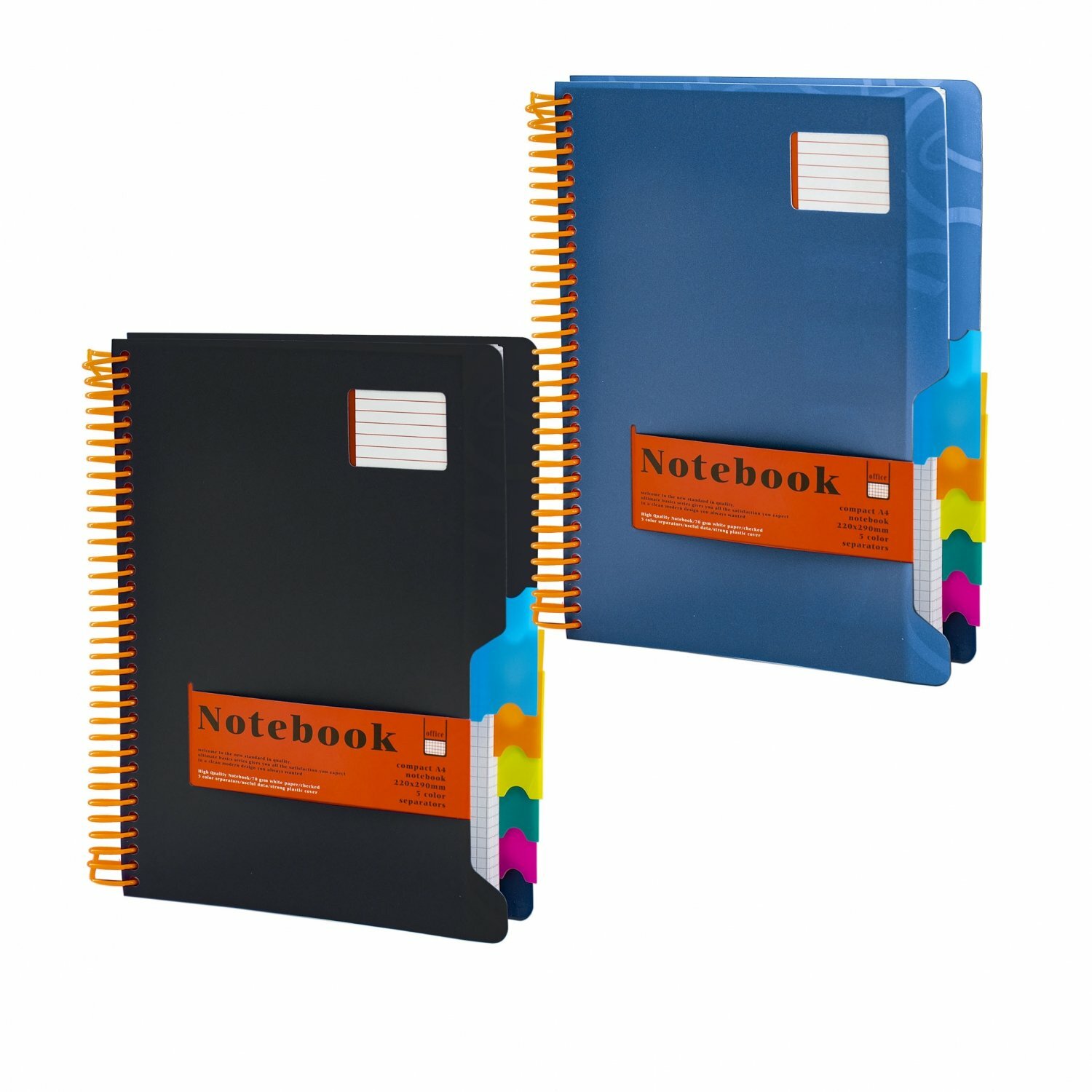 Тетрадь Alingar, А4, 200 л, клетка, спираль, пластик, с инфоокном, 4 цветных разделителя, чёрного цвета ,1шт.