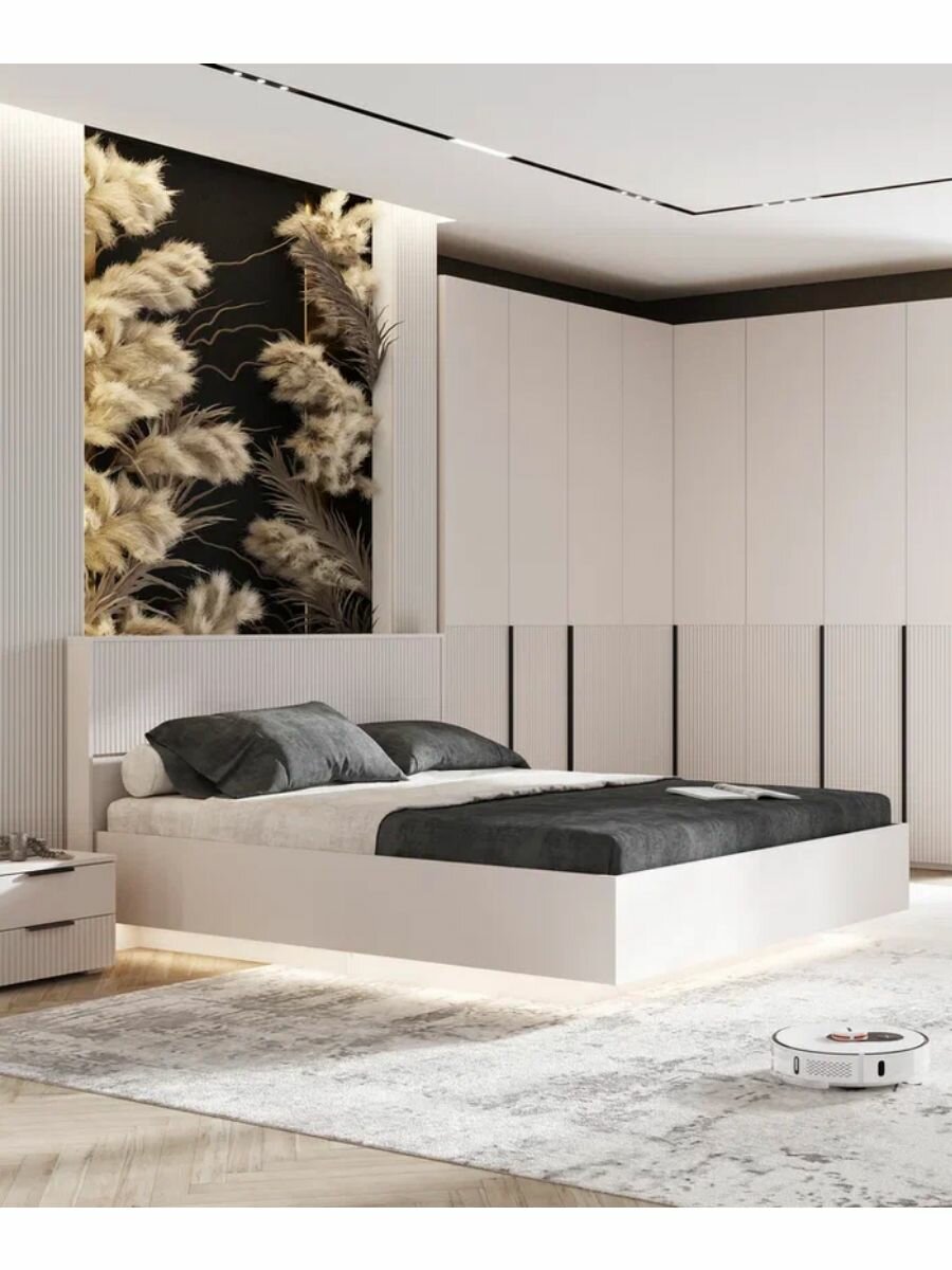 Кровать двуспальная парящая Марвэл 1.6 Кашемир, ортопедическое основание, подсветка, МИФ