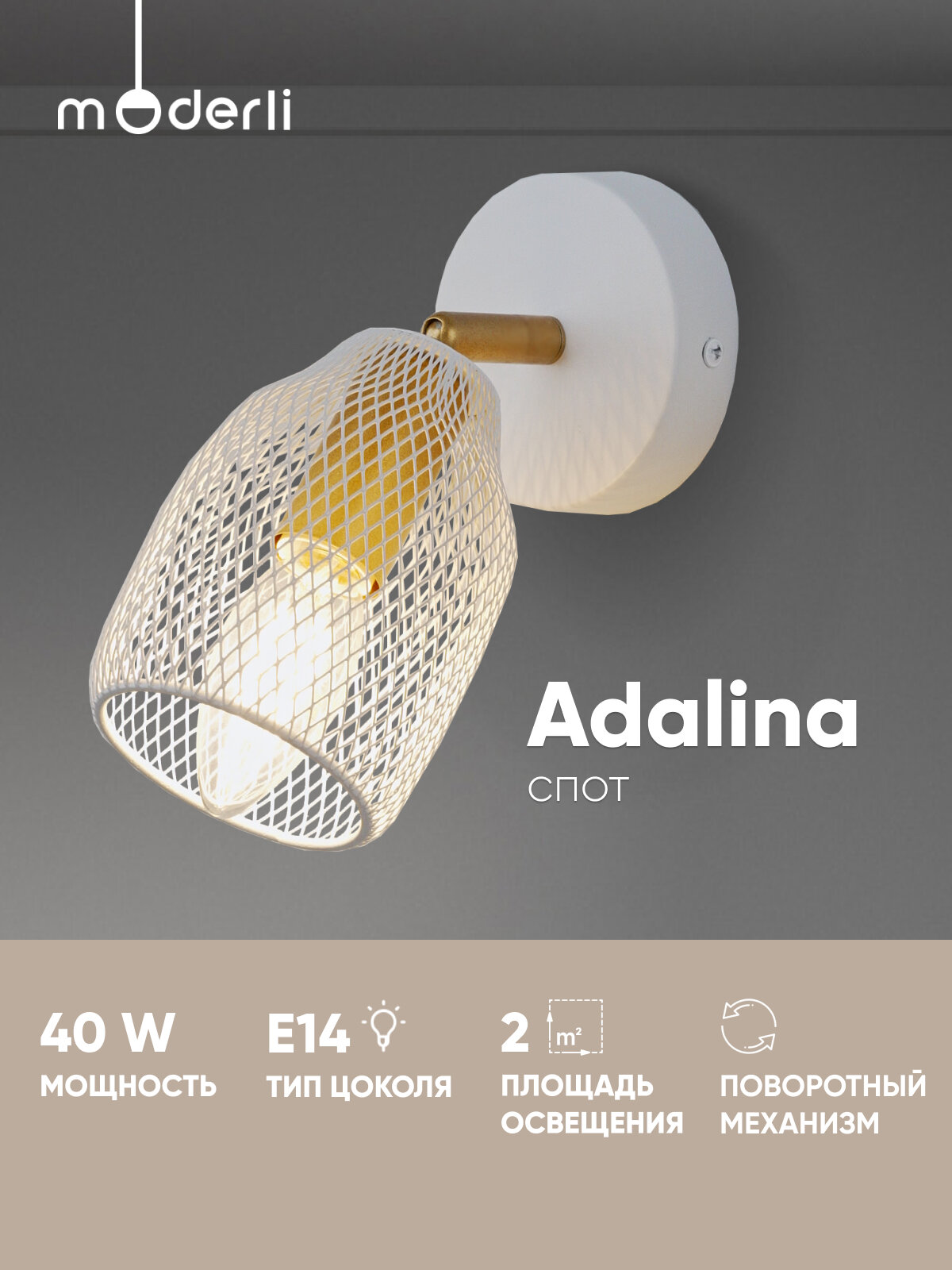 Спот Moderli Adalina V11839-1W, E14, мощность 40 Вт, потолочный