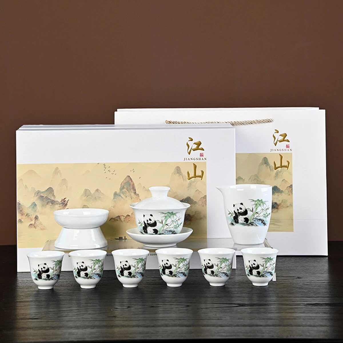 Набор посуды для чая из белой глины, подарочная упаковка, Набор чайной посуды из панд (в подарочной коробке)