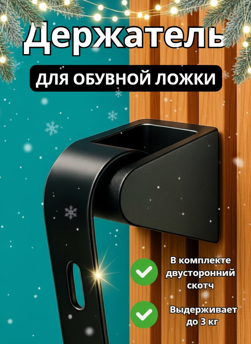 Держатель для обувной ложки настенный, самоклеющийся, черный