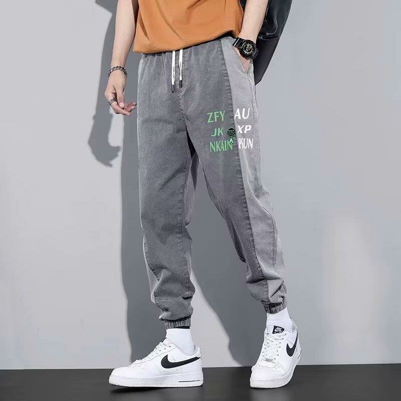 Тренд RONG CH Джинсы Мужские Осенние Свободные Патчи Таперд Кроп Уличные Трендовые Деним, Размер_M