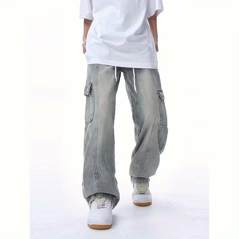 JYL Джинсы Мужские Винтажные Изношенные Кроп Трендовые Свободные Свободные Деним, Размер_2XL