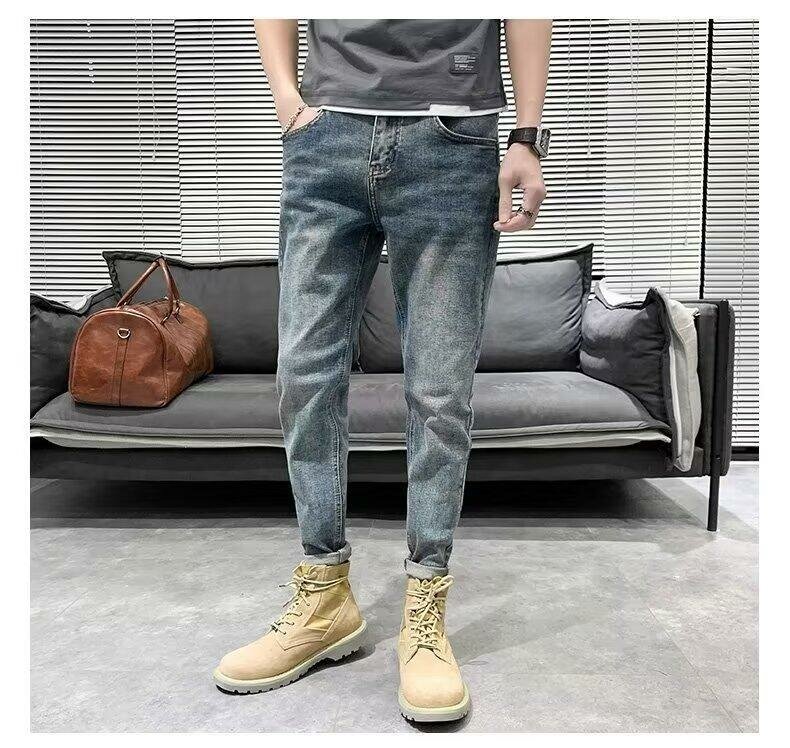 Тренд RONG CH Мужские Брюки Свободные Стрейт Кэжуал Хип-Хоп Гонконг Стиль Деним, Размер_32