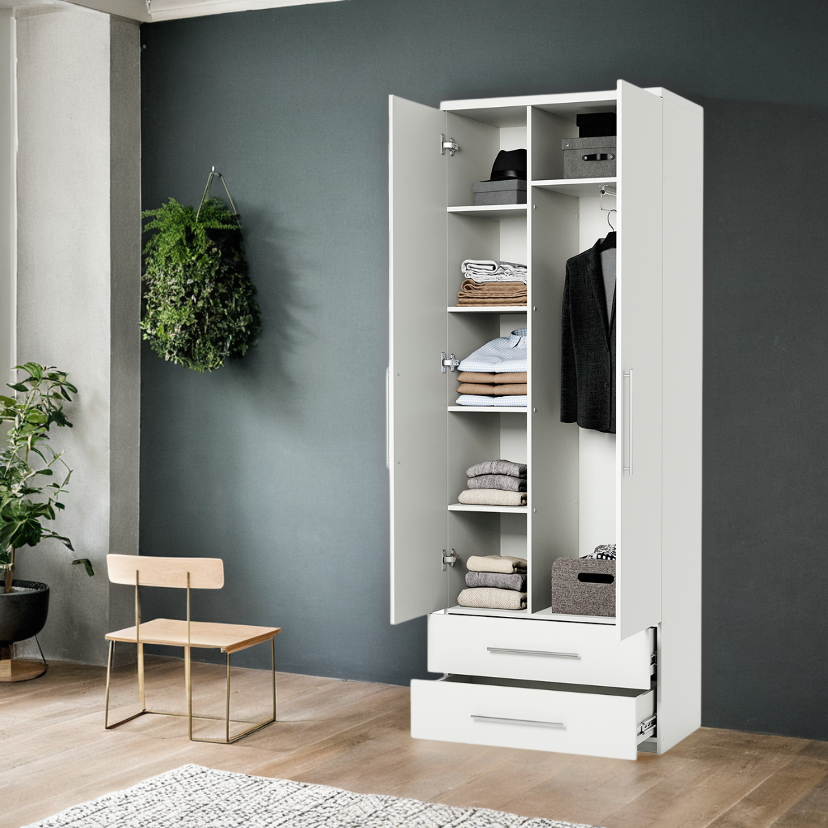 Шкаф комбинированный с ящиками Ритм МКЯ-22 100х45х240 Белый текстурный